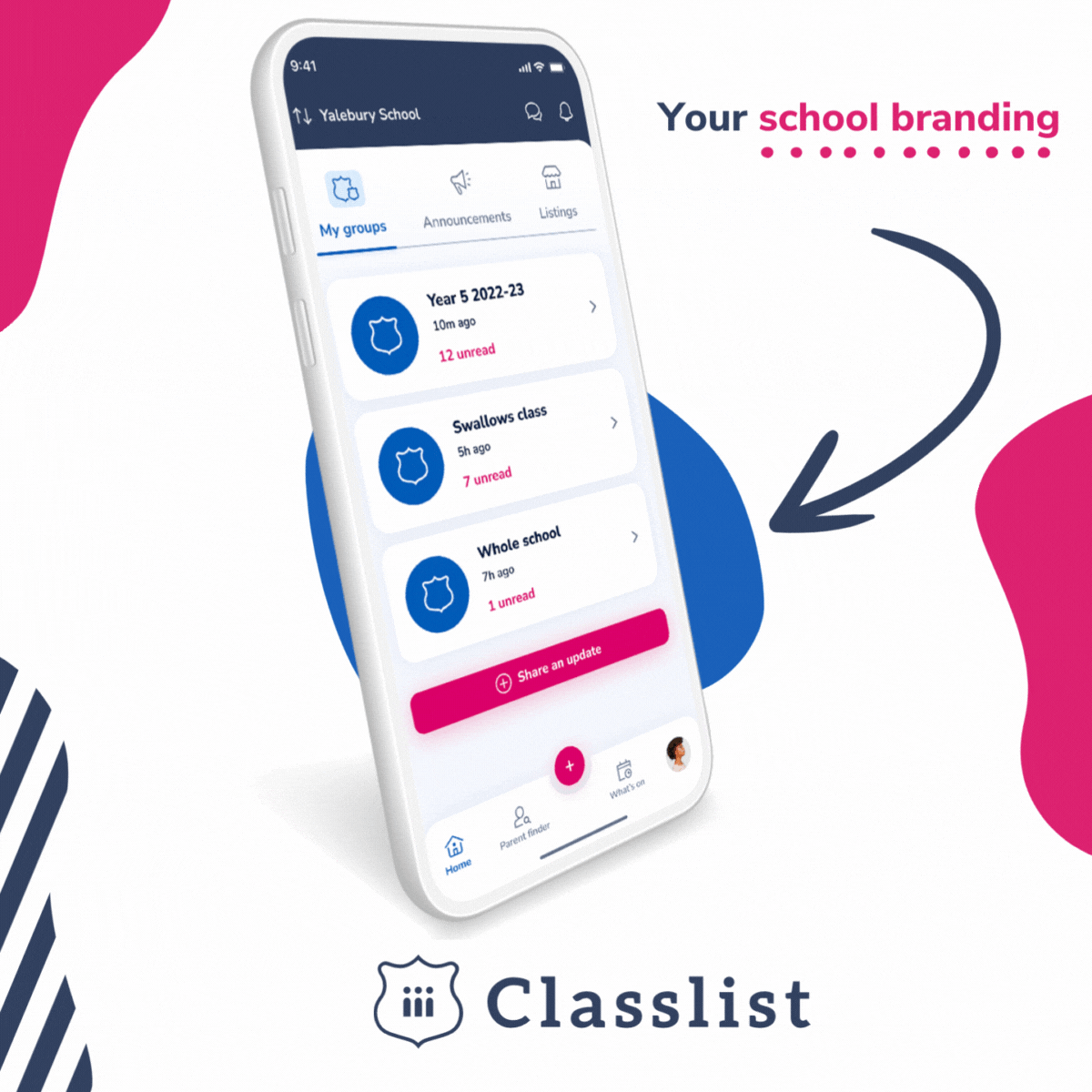 School branding in the Classlist app